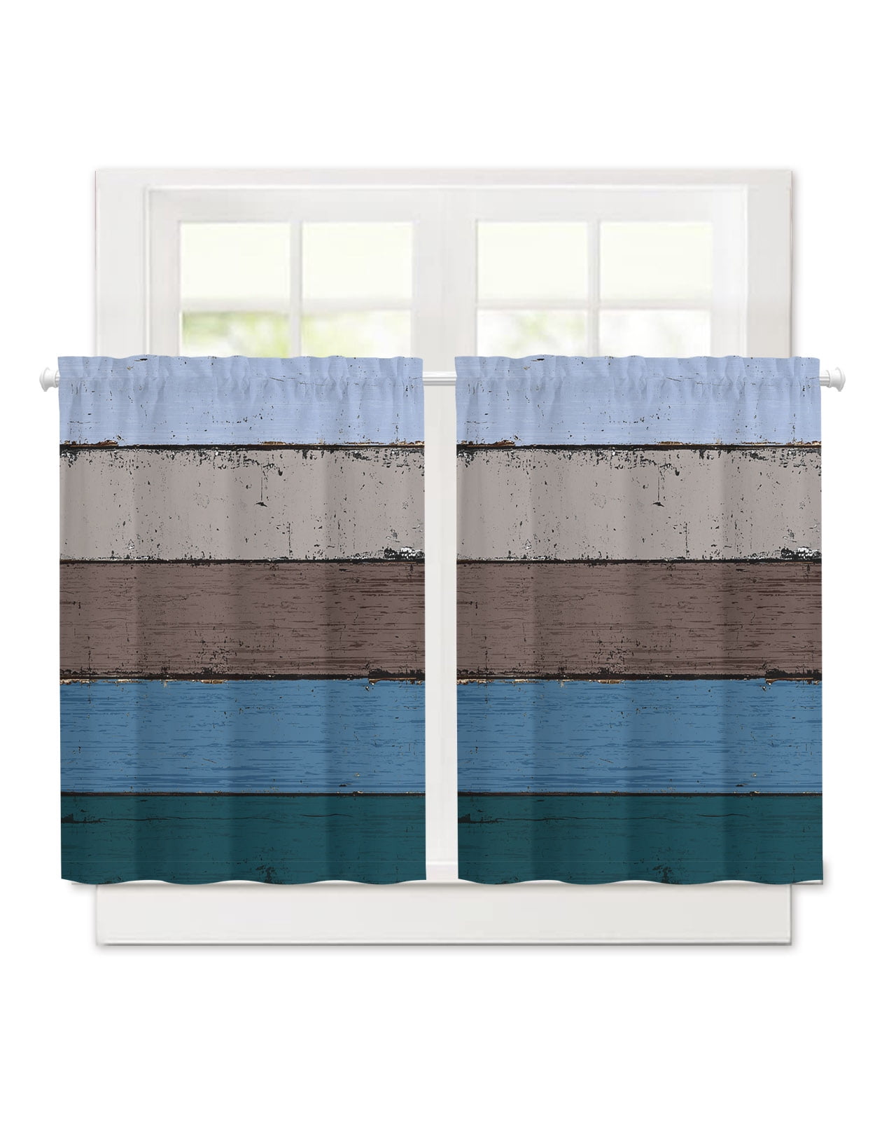 Farm Blue Wood Board Short Blackout Curtains 36 Inch Long,Vintage ...
