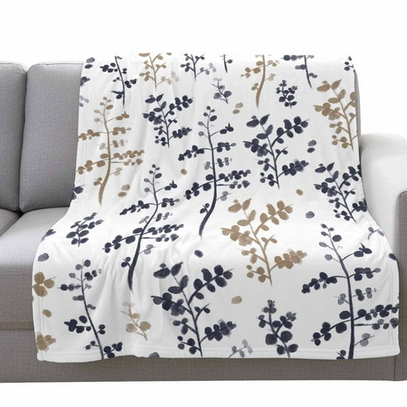 Farm Brown Black Leaves Fleece Throw Blanket Lightweight Country Style ...