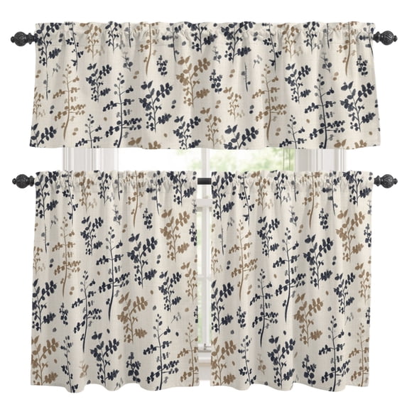 Farm Brown Black Leaves Kitchen Curtains Set for Windows, Country Style ...