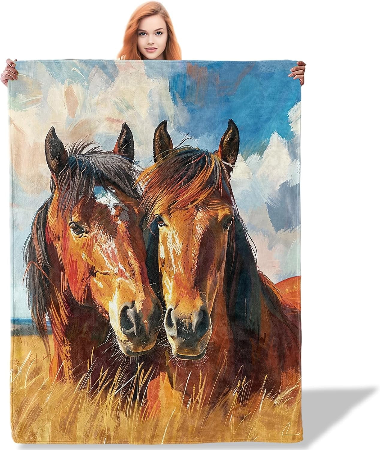 Farm Brown Horse Throw Blanket for Women Girls Boys, Soft Flannel ...