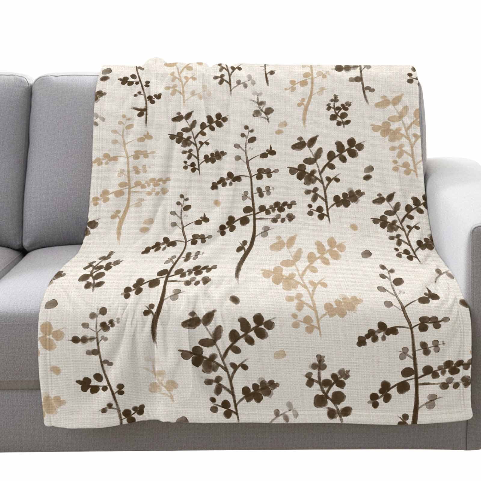 Farm Brown Khaki Leaves Fleece Throw Blanket Lightweight Country Style ...