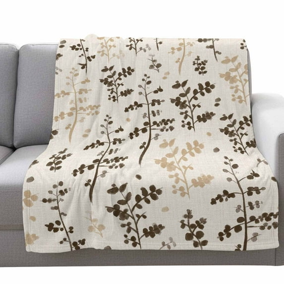 Farm Brown Khaki Leaves Fleece Throw Blanket Lightweight Country Style ...