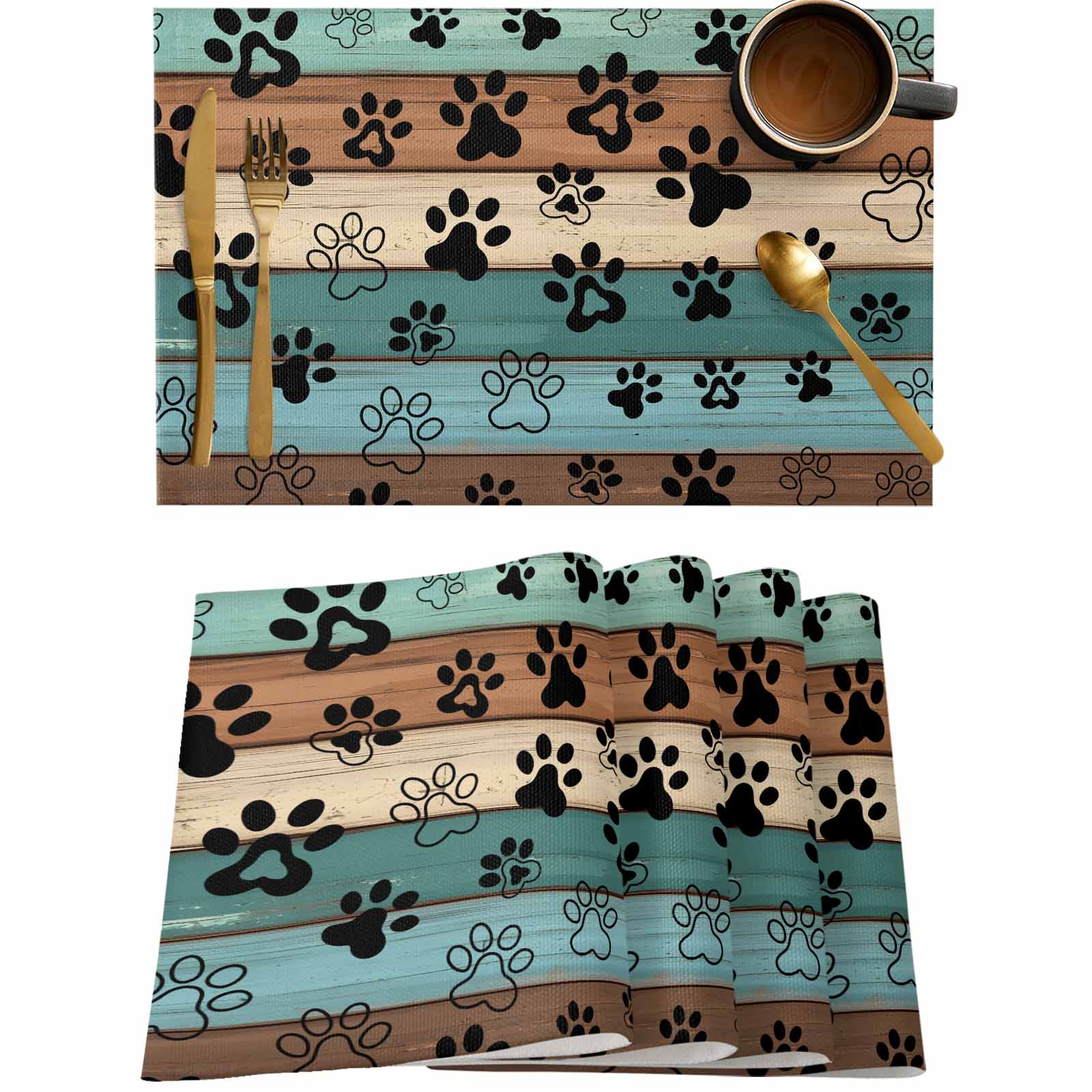 Farm Brown Wood Board Placemats Set of 4,Wipeable Washable Table Mats ...