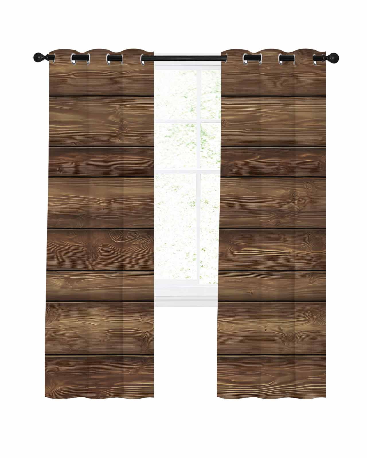 Farm Brown Wood Grain Blackout Curtains 84 Inch Length Country Style ...