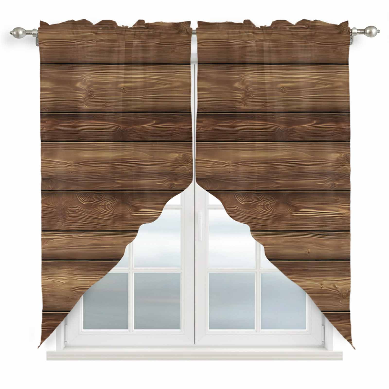 Farm Brown Wood Grain Swag Curtain Valance for Window 2 Panels Country ...