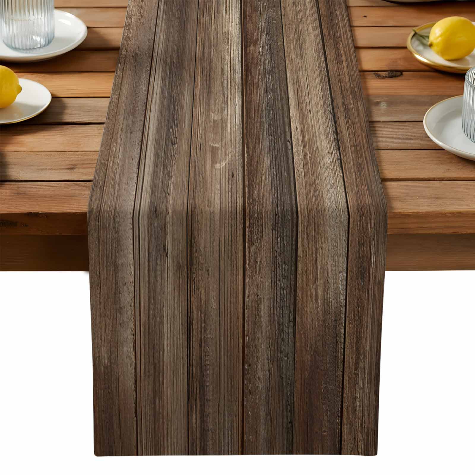 Farm Brown Wood Grain Table Runner, Country Distressed Wooden Texture ...