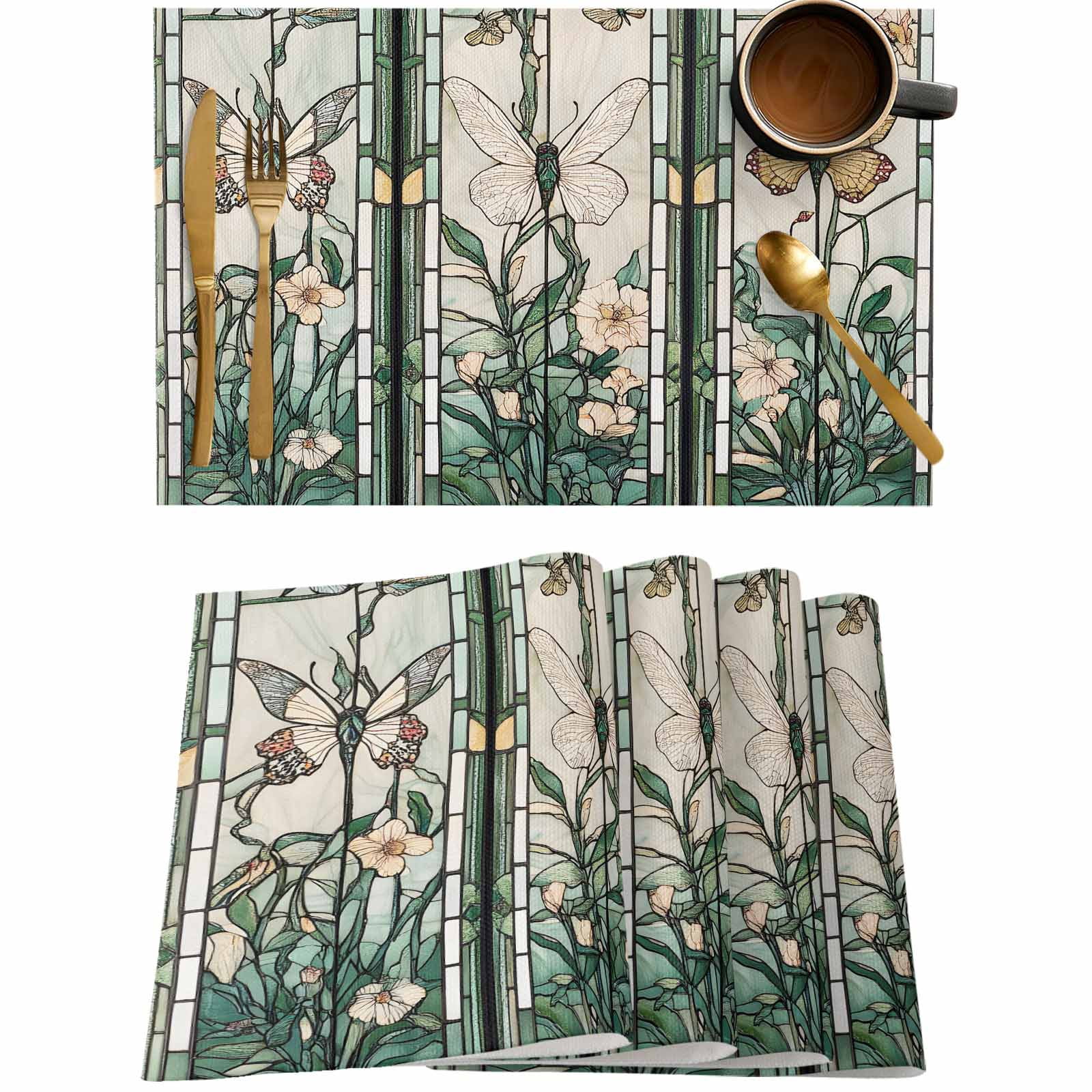 Farm Butterfly Spring Blossom Floral Placemats Set of 4,Wipeable ...