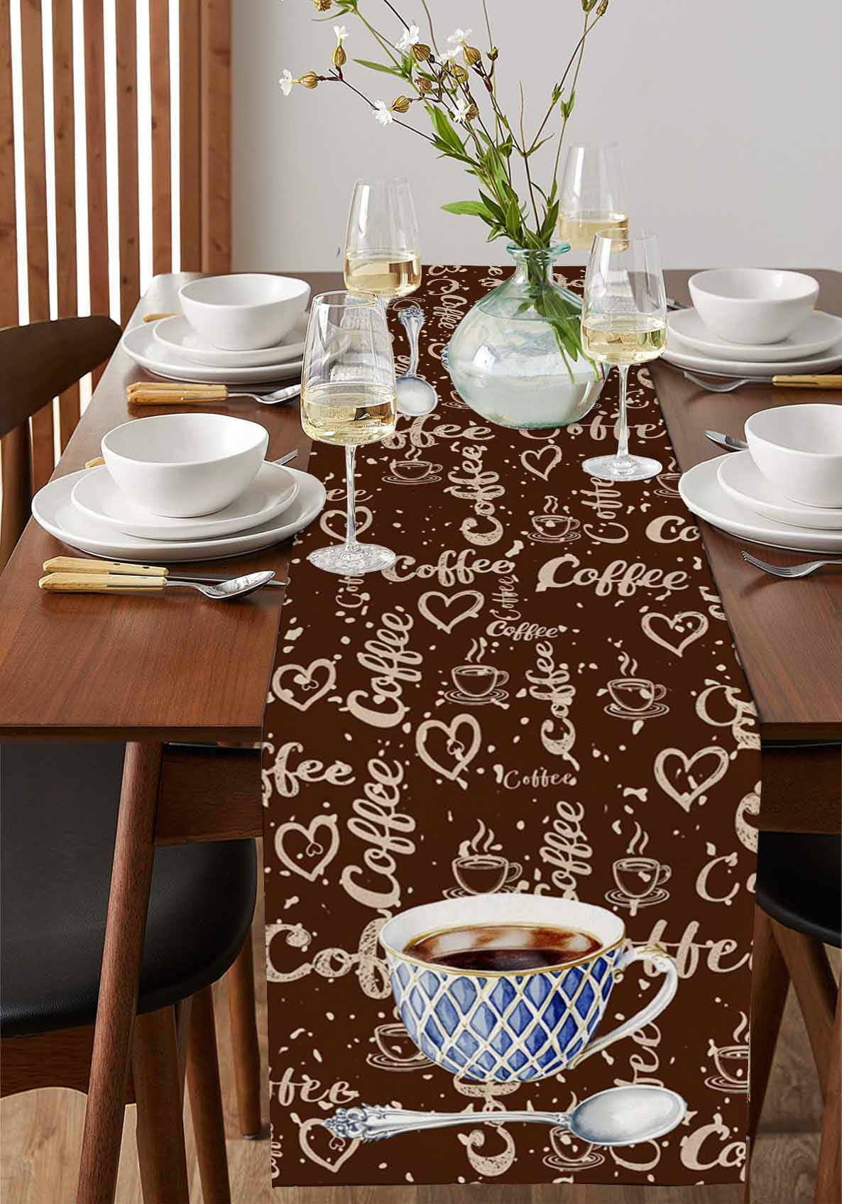 Farm Cafe Coffee Vintage Brown Table Runner 13x36in Non-Slip Cotton ...