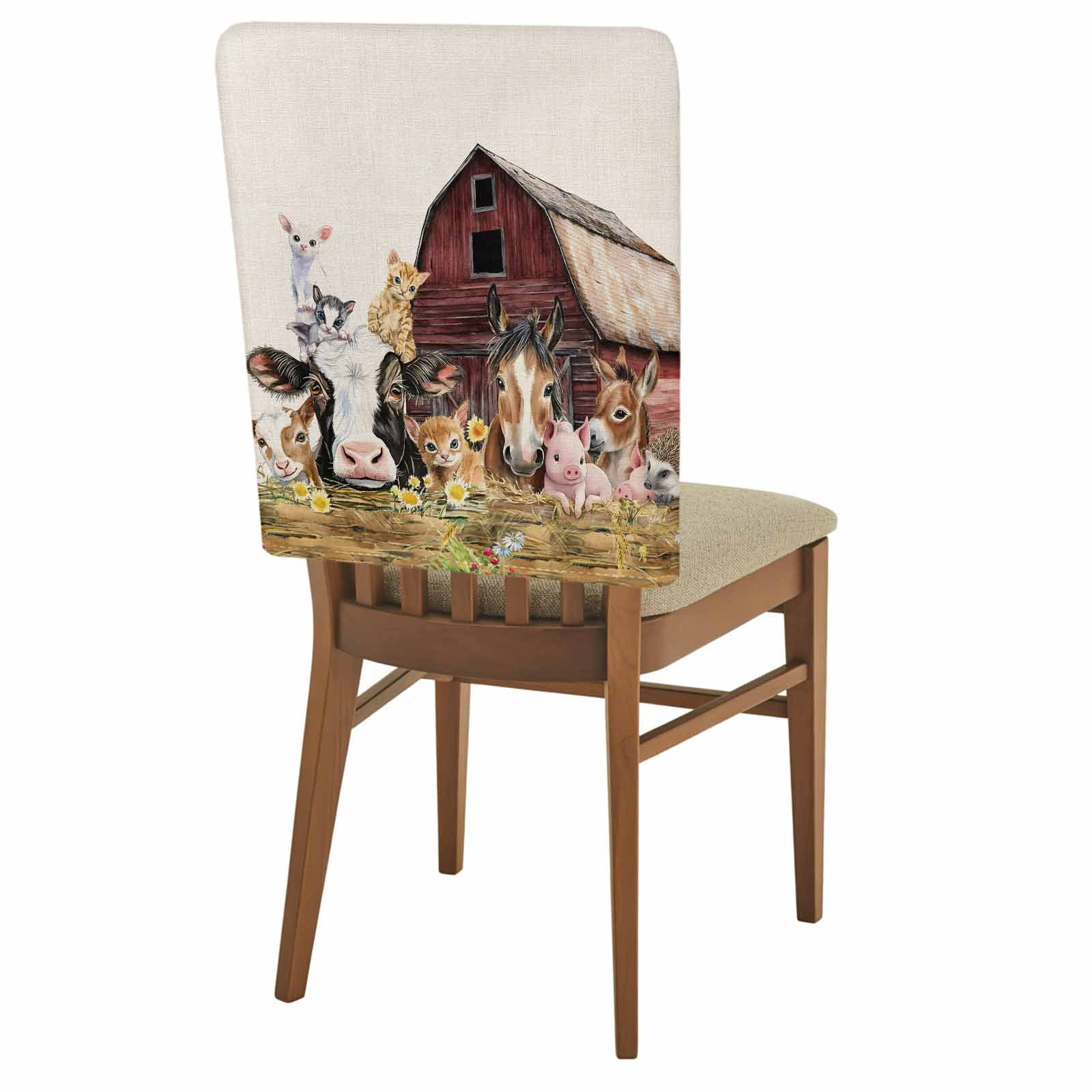 Farm Chair Back Covers Set of 6, Barn Horse Sheep Cat Animal Country ...