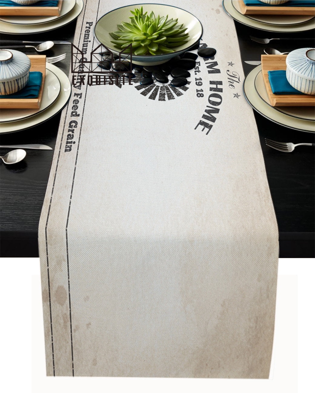 Farm Charcoal Windmill Rustic Table Runner Wedding Party Dining Table ...