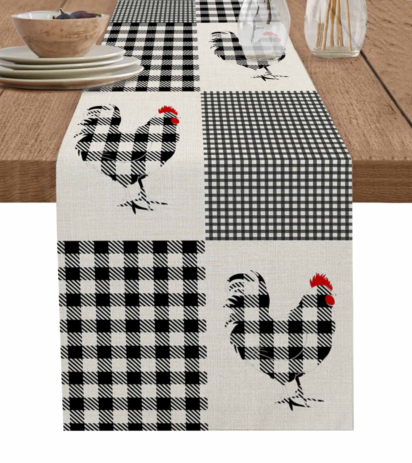 Farm Chick Animal Plaid Table Runner Cotton Lin Wedding Table r ...