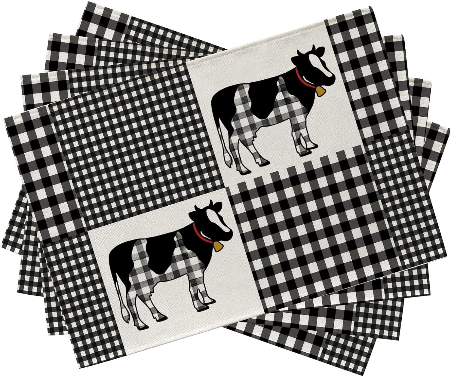 Farm Chicken Hen Animal Placemats 4-Piece Set, Black and White Buffalo ...