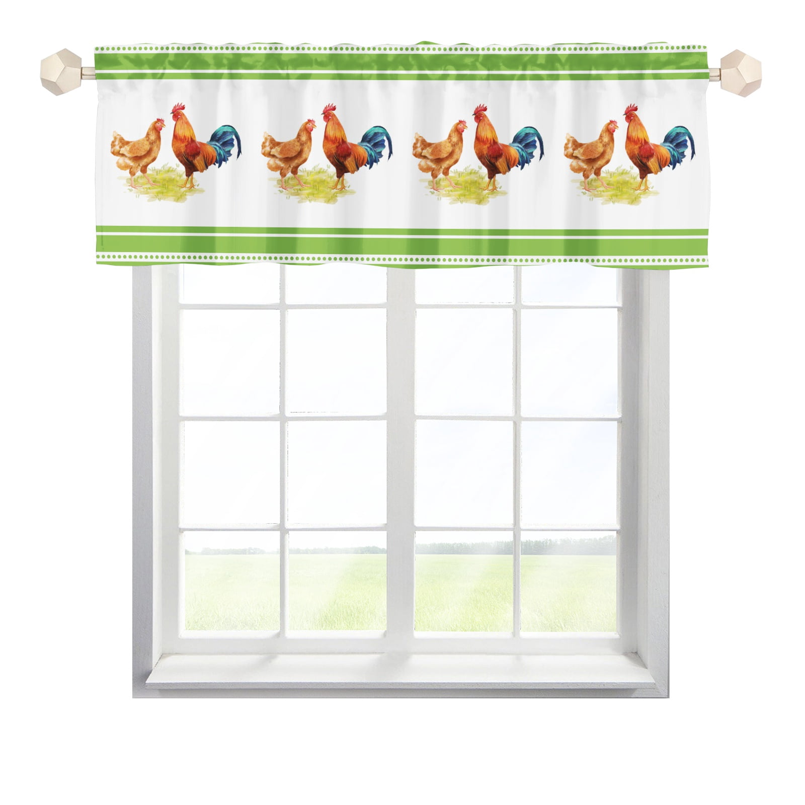 Farm Chicken Kitchen Curtain Valance 54''x 18'' Farmhouse Rooster Hen ...