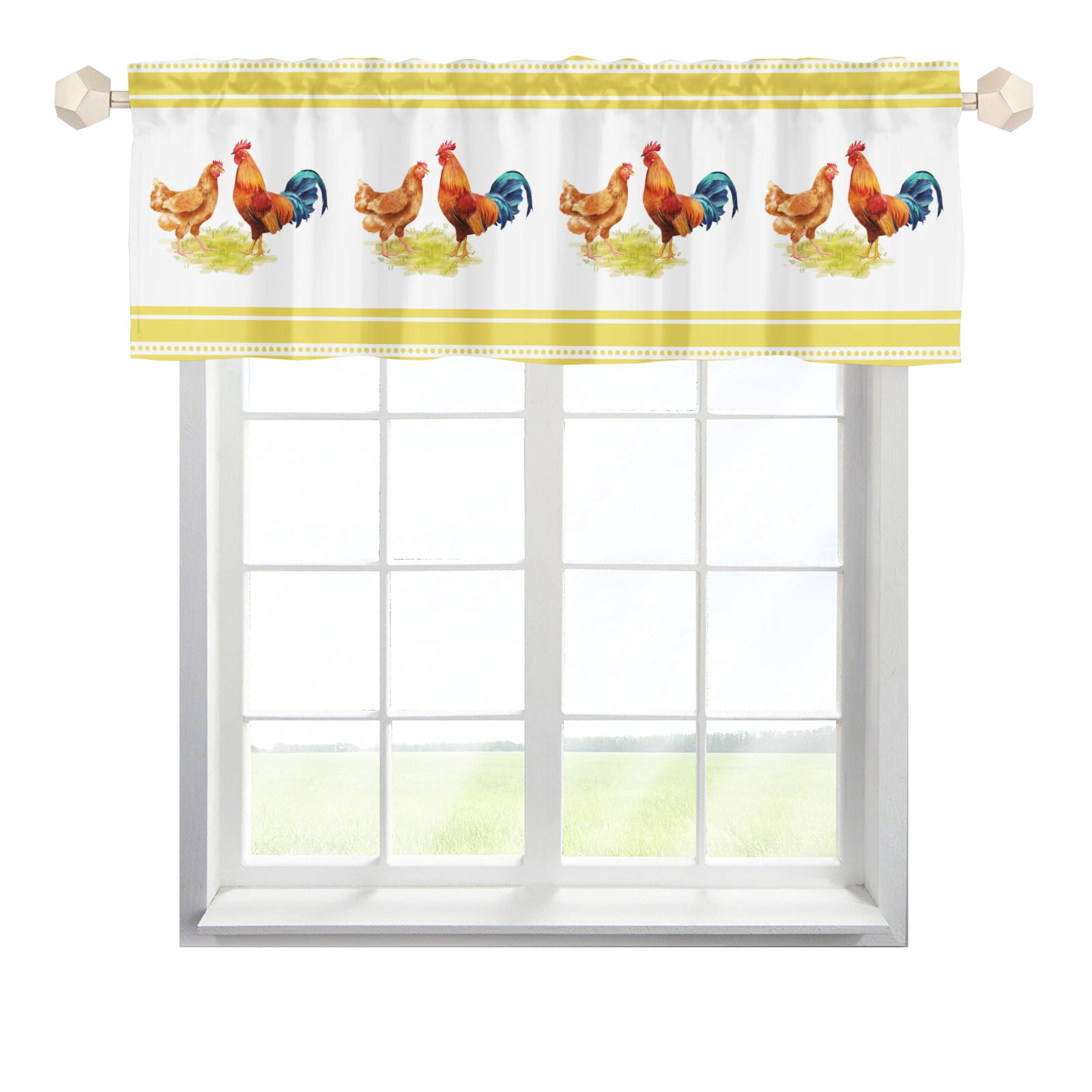 Farm Chicken Kitchen Curtain Valance 54''x 18'' Farmhouse Rooster Hen ...