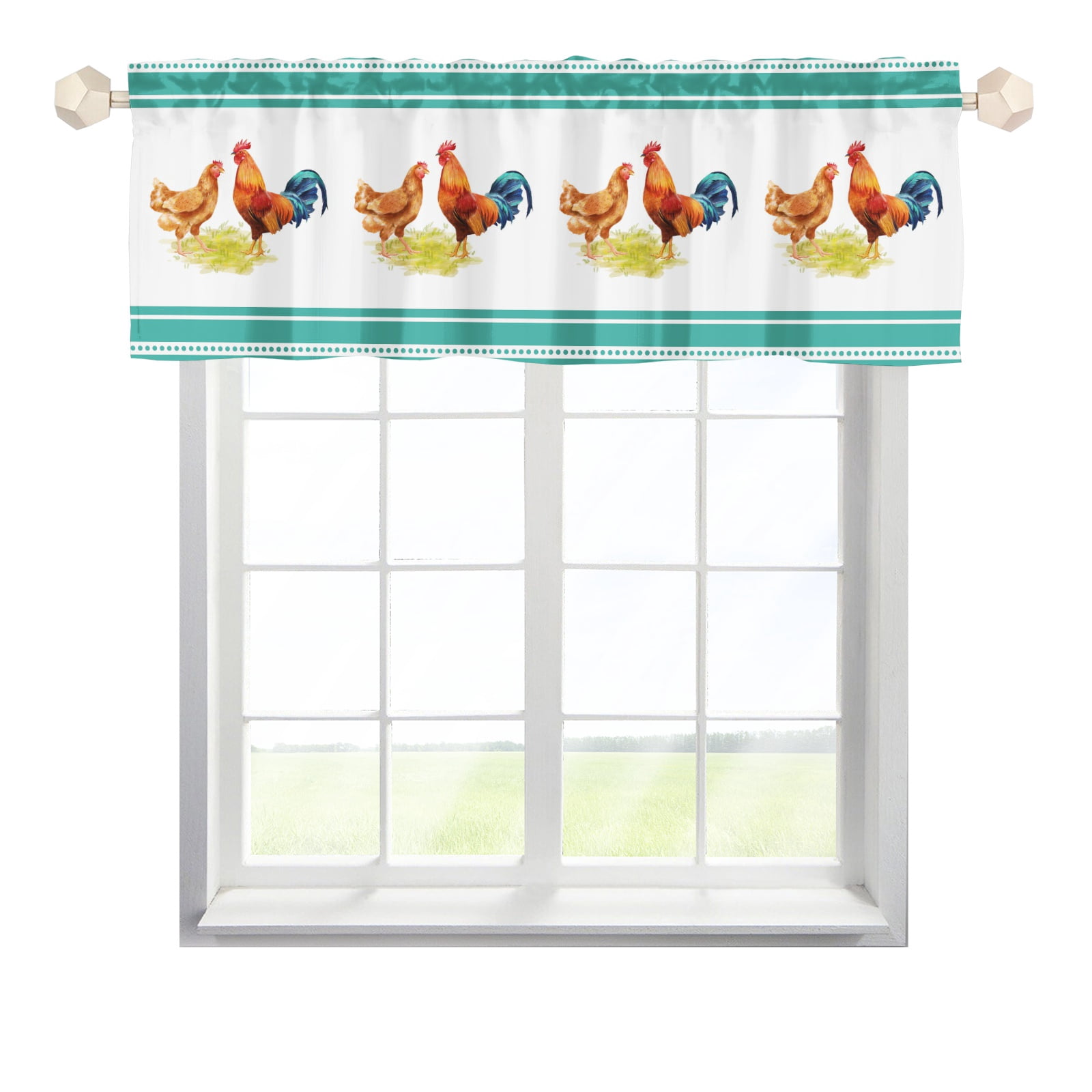 Farm Chicken Kitchen Curtain Valance 54''x 18'' Farmhouse Rooster Hen ...
