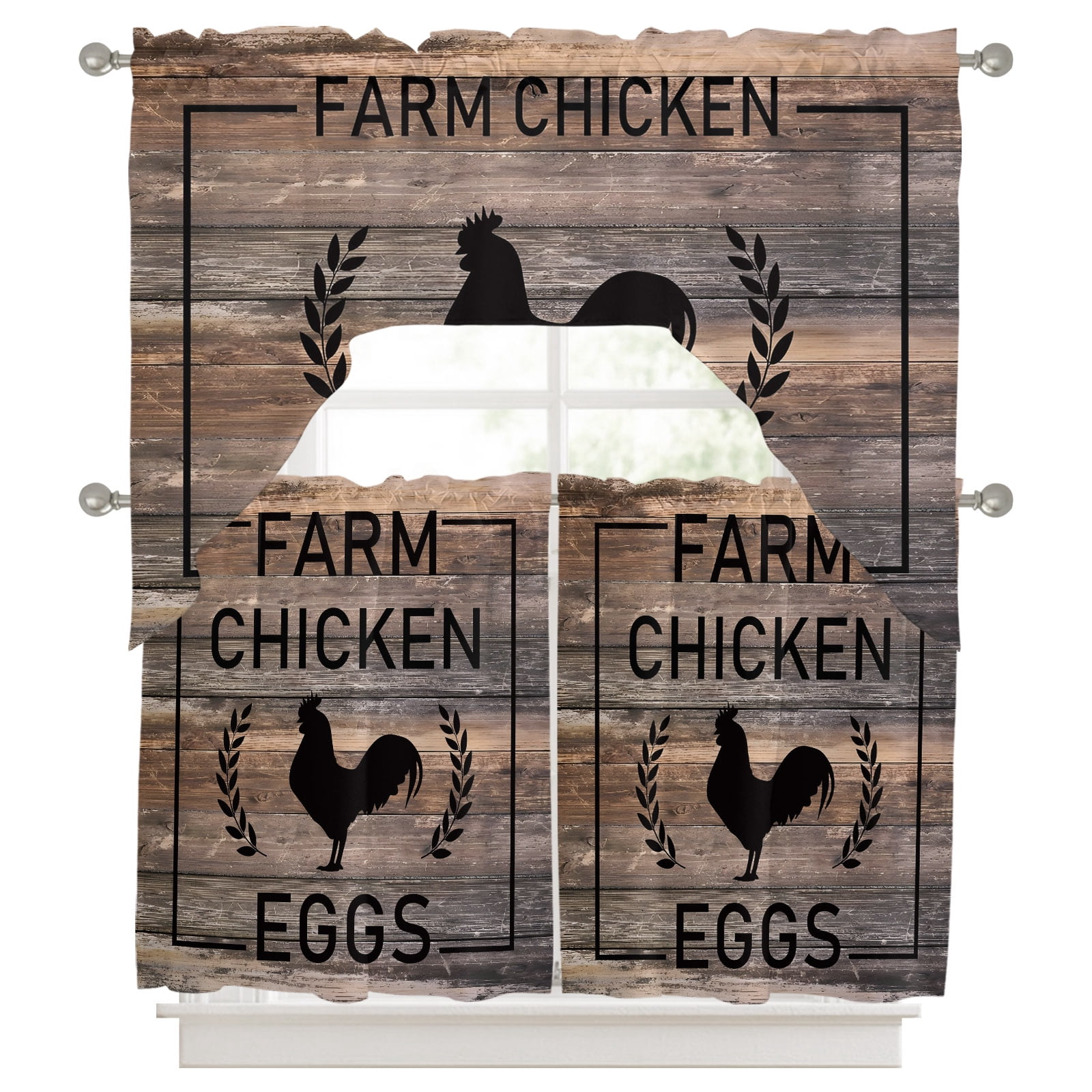 Farm Chicken Kitchen Curtains Swag Valance and Tier Curtains Set 24 ...