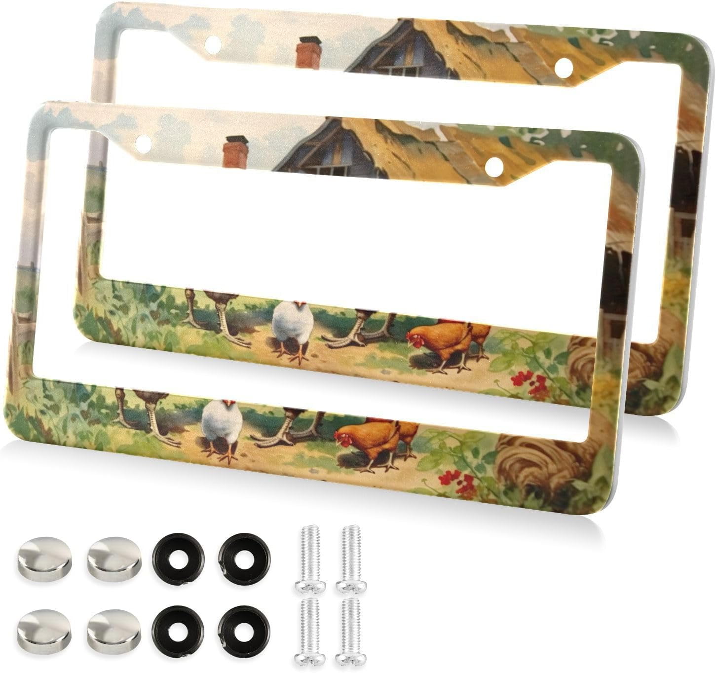 Farm Chicken License Plate Frame, Aluminum Car Tag Frames, 2 Pack ...
