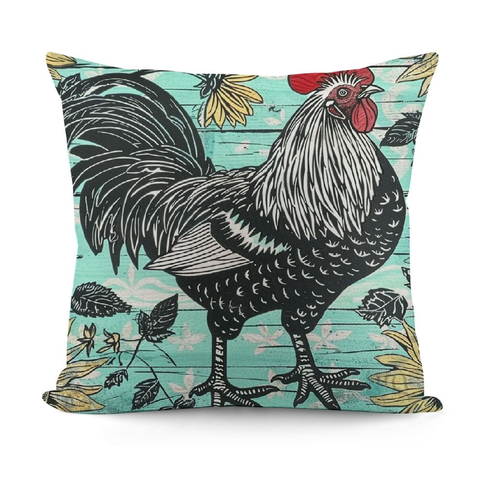 Farm Chicken Pillow Cover Sketch Wild Animal Sunflowers Decor Pillow ...
