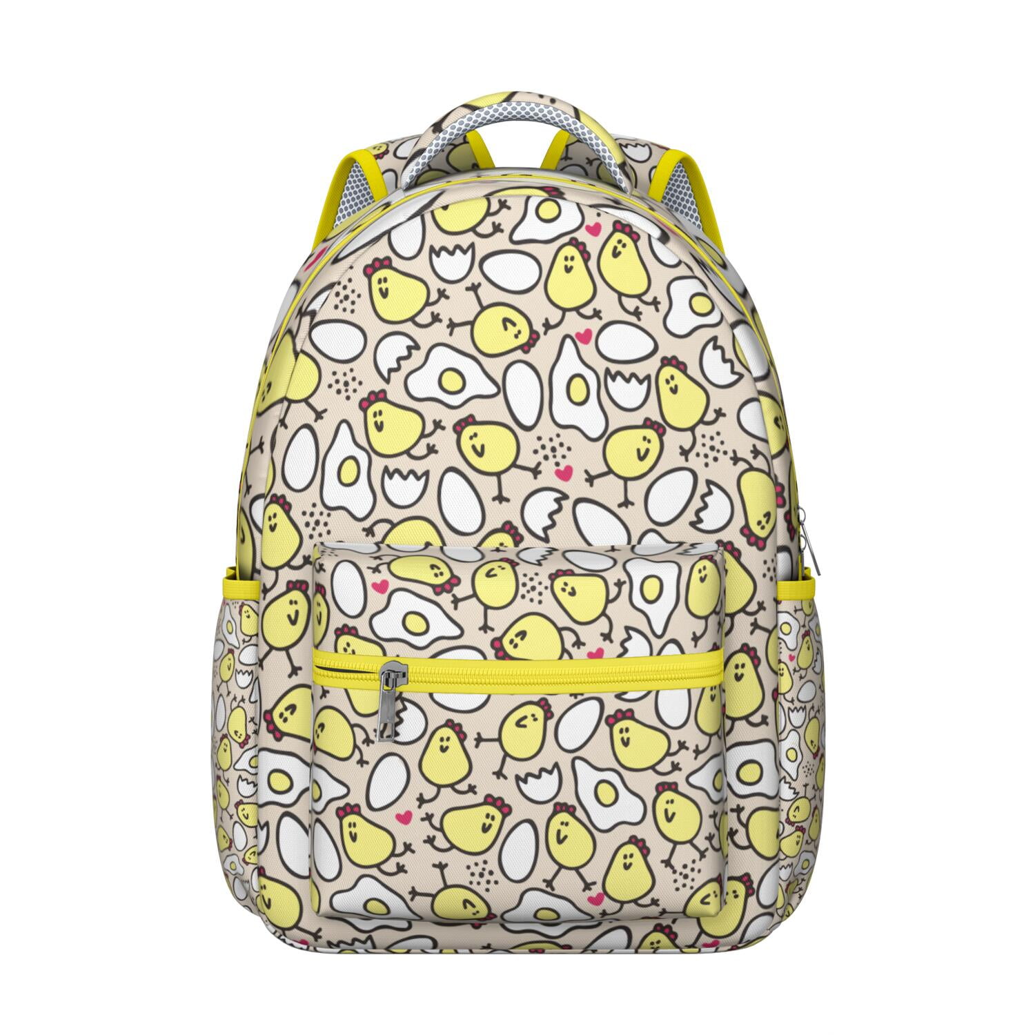 Farm Chicken Print Student Backpack Cute Cartoon Hen and Egg Design ...
