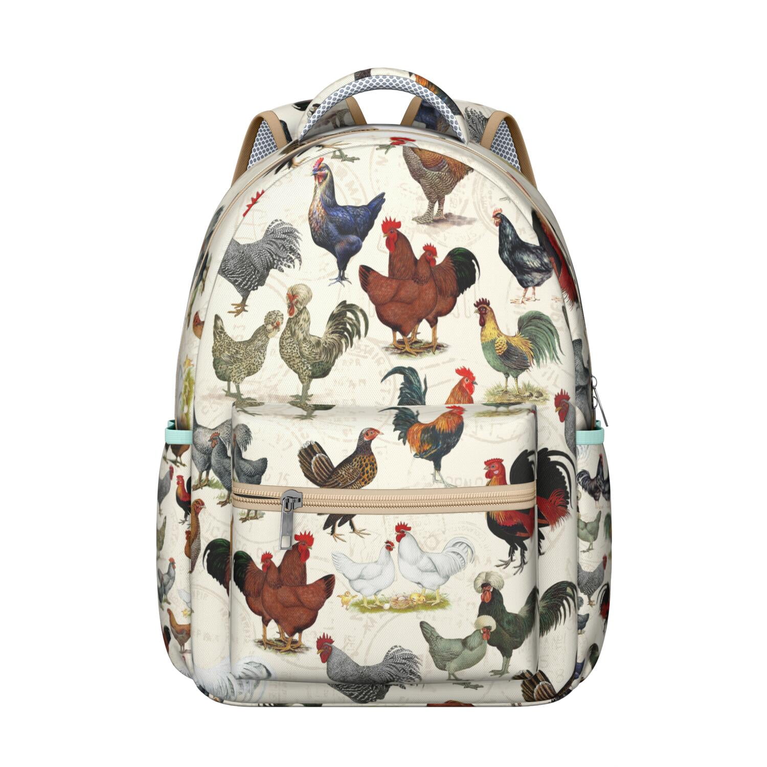 Farm Chicken Print Student Backpack Cute Cartoon Hen and Egg Design ...