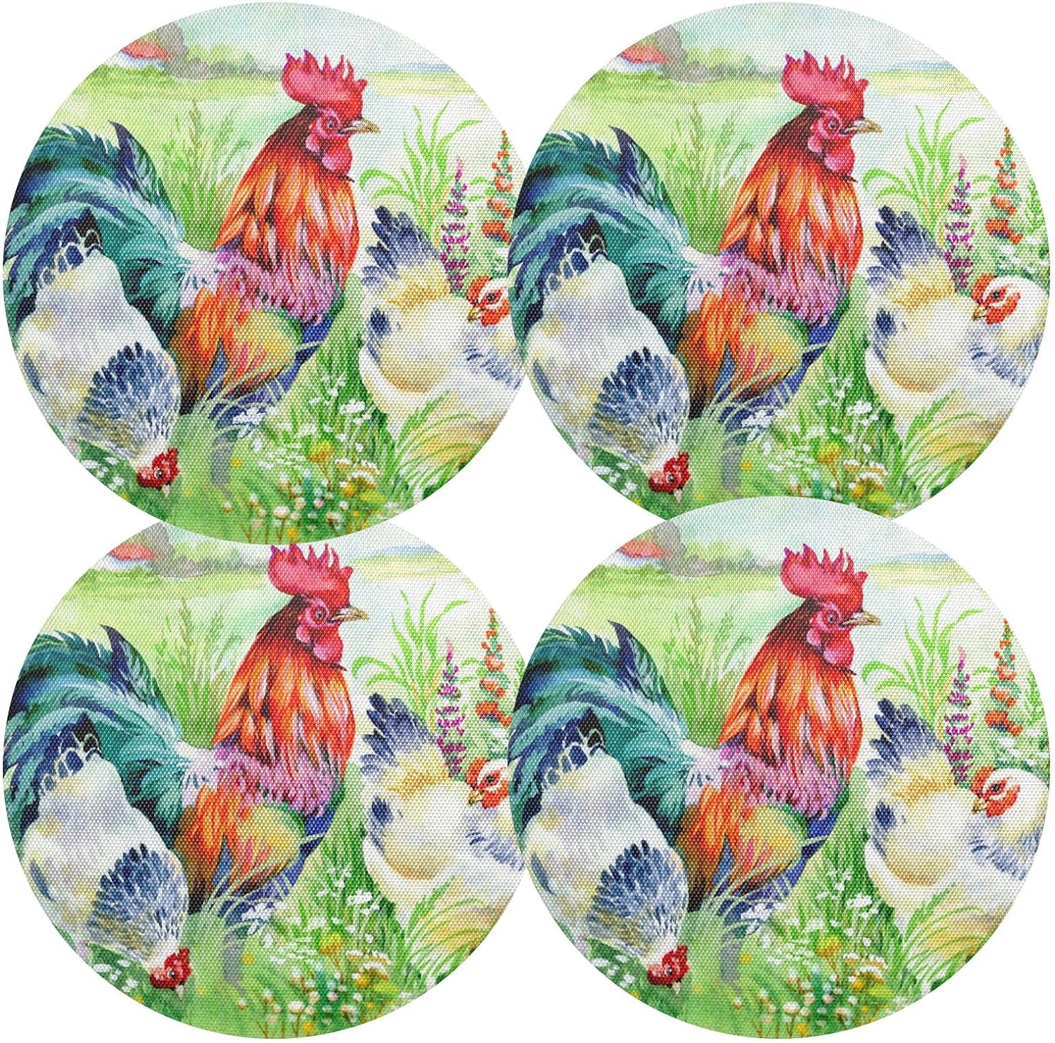 Farm Chicken Rooster Round Place Mats Set of 4, Heat Stain Insulation ...