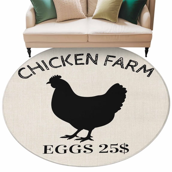 Farm Chicken Round Rug 7ft Washable Circle Rugs Non Slip Farmhouse ...