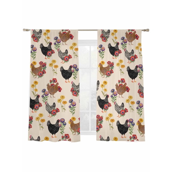Farm Chicken Sheer Curtains 2 Panels Set Country Farmhouse Rooster Red ...