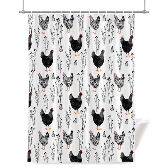 Farm Chicken Shower Curtains for Bathroom, Country Farmhouse Black ...