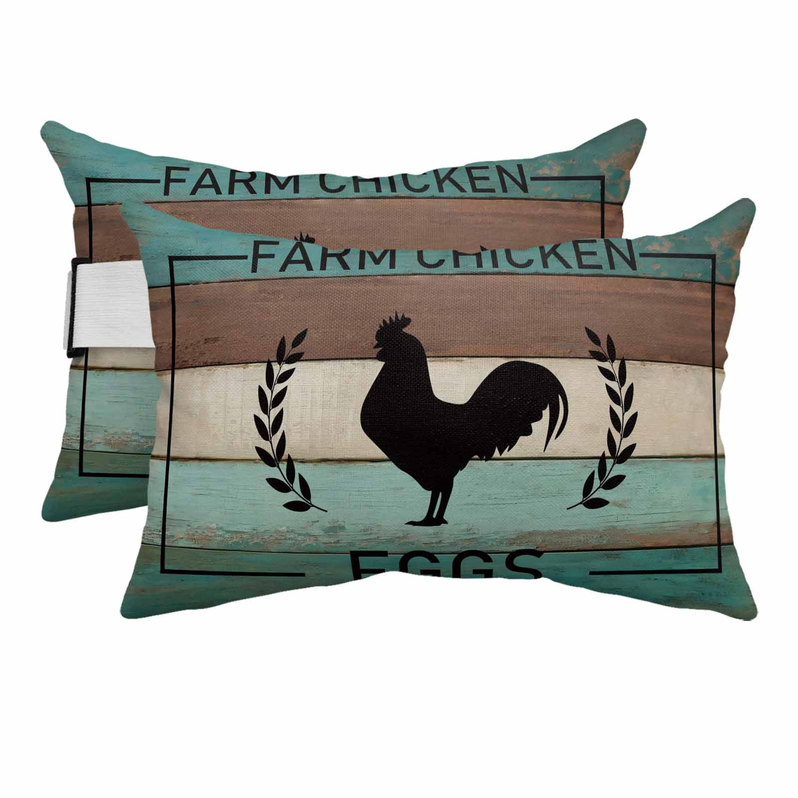 Farm Chicken Silhouette Leaves Outdoor Pillow for Chaise Lounge Chair ...