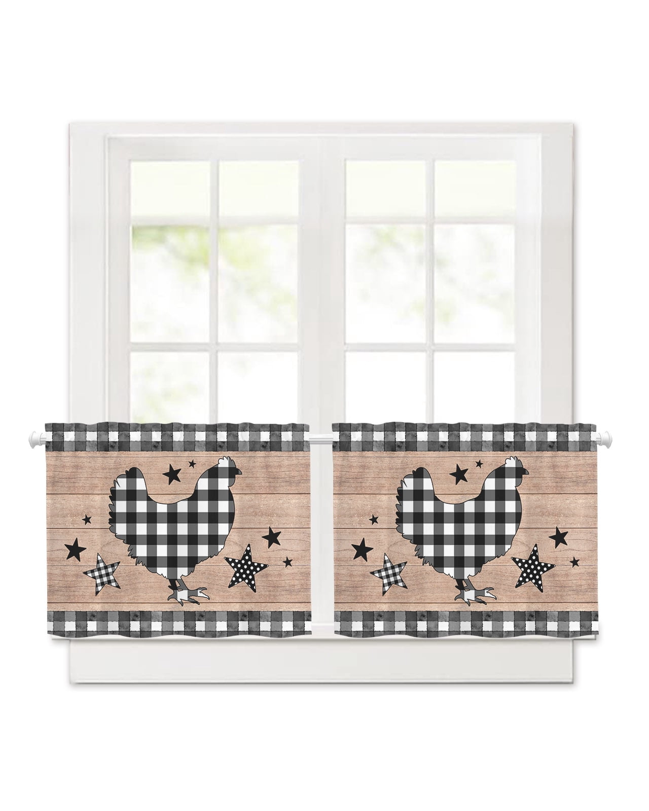 Farm Chicken Star Black White Plaid Short Blackout Curtains 24 Inch ...