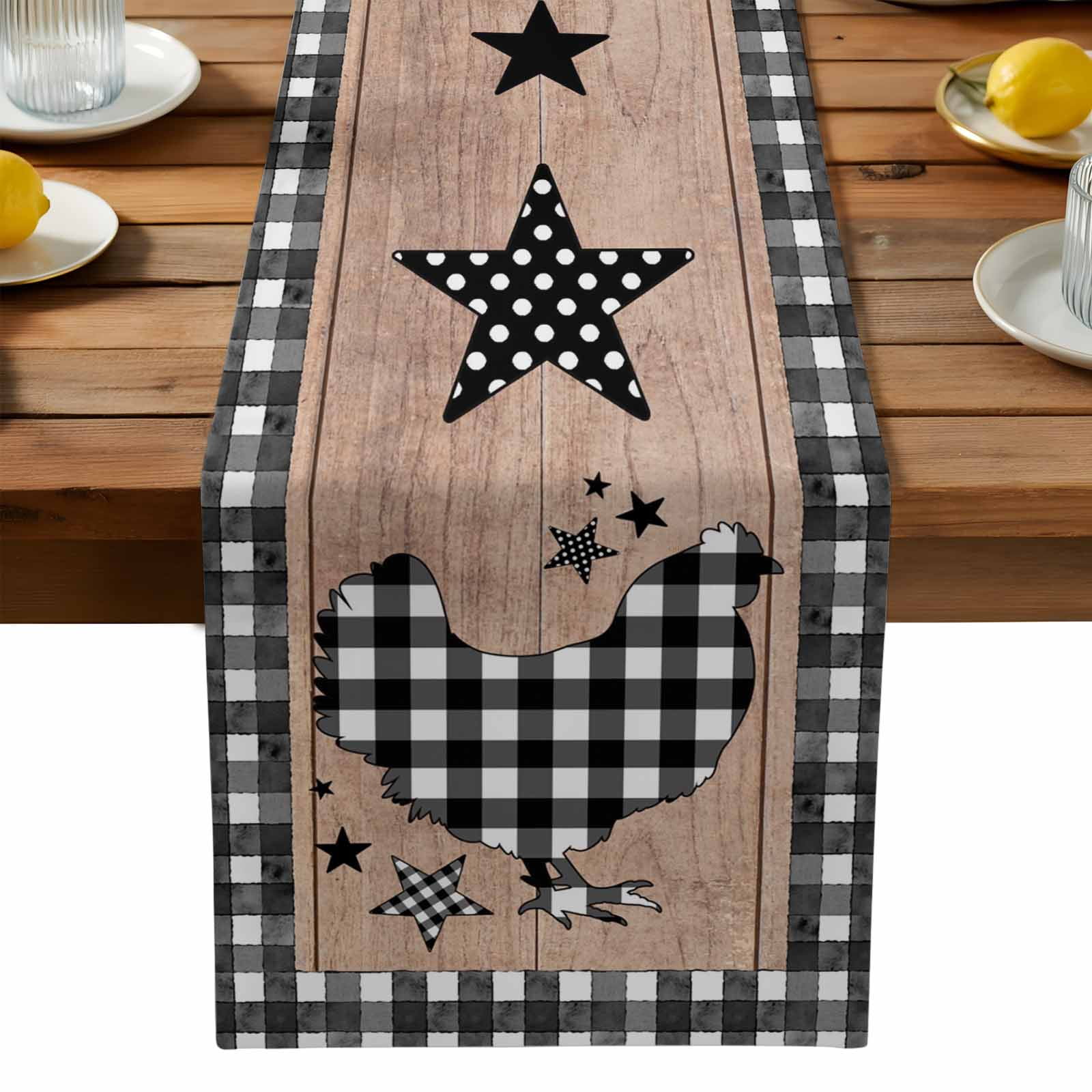 Farm Chicken Star Black White Plaid Table Runners 13x70 Inches Long ...