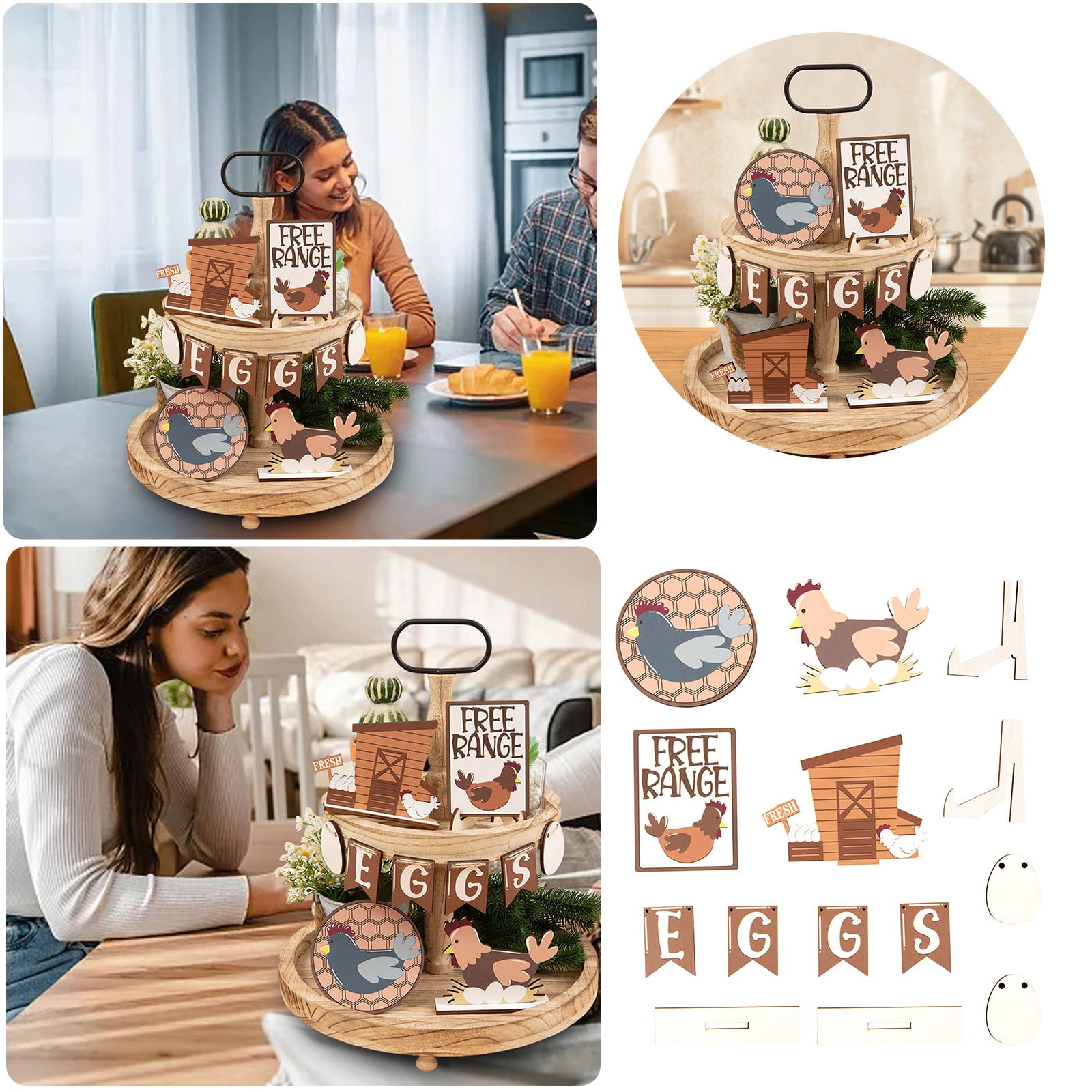Farm Chicken Tiered Tray Farmhouse Hen Eggs Chik Home Tiered Tray ...