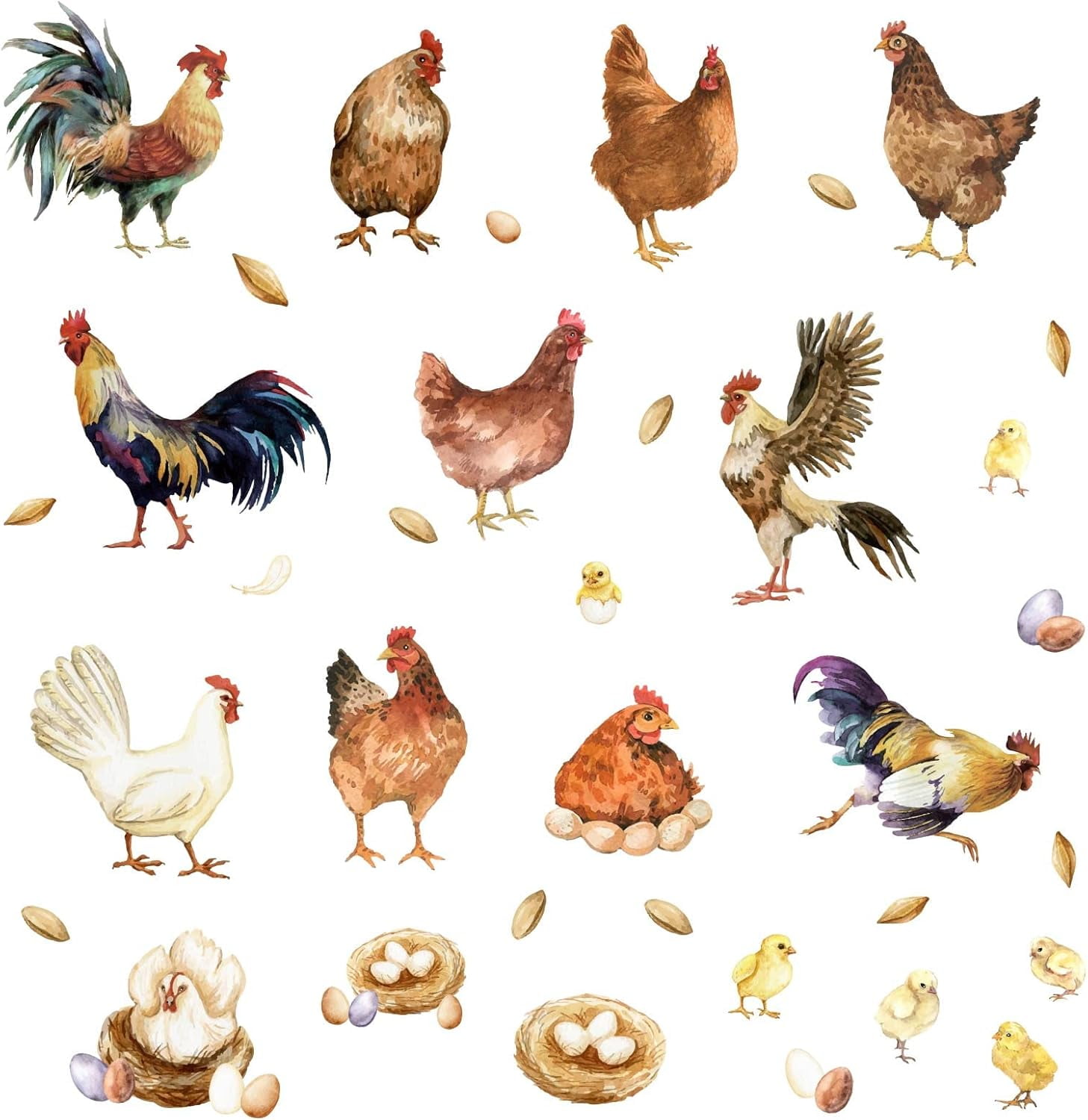 Farm Chicken Wall Decals Stickers 35 Pieces Roosters Hen Decorations ...