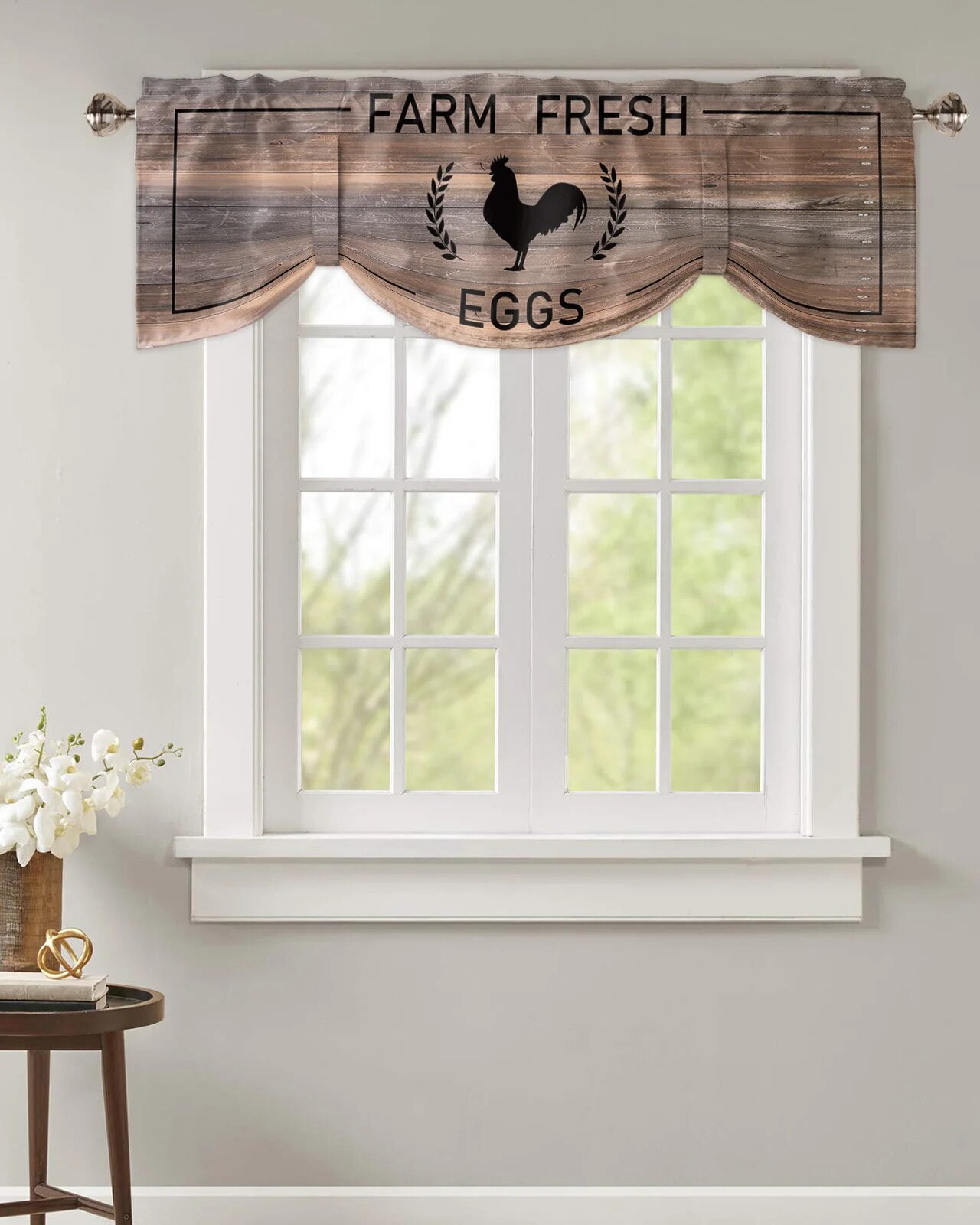 Farm Chicken Wheat Ears Wood Grain Window Valance Curtain Kitchen Cafe ...