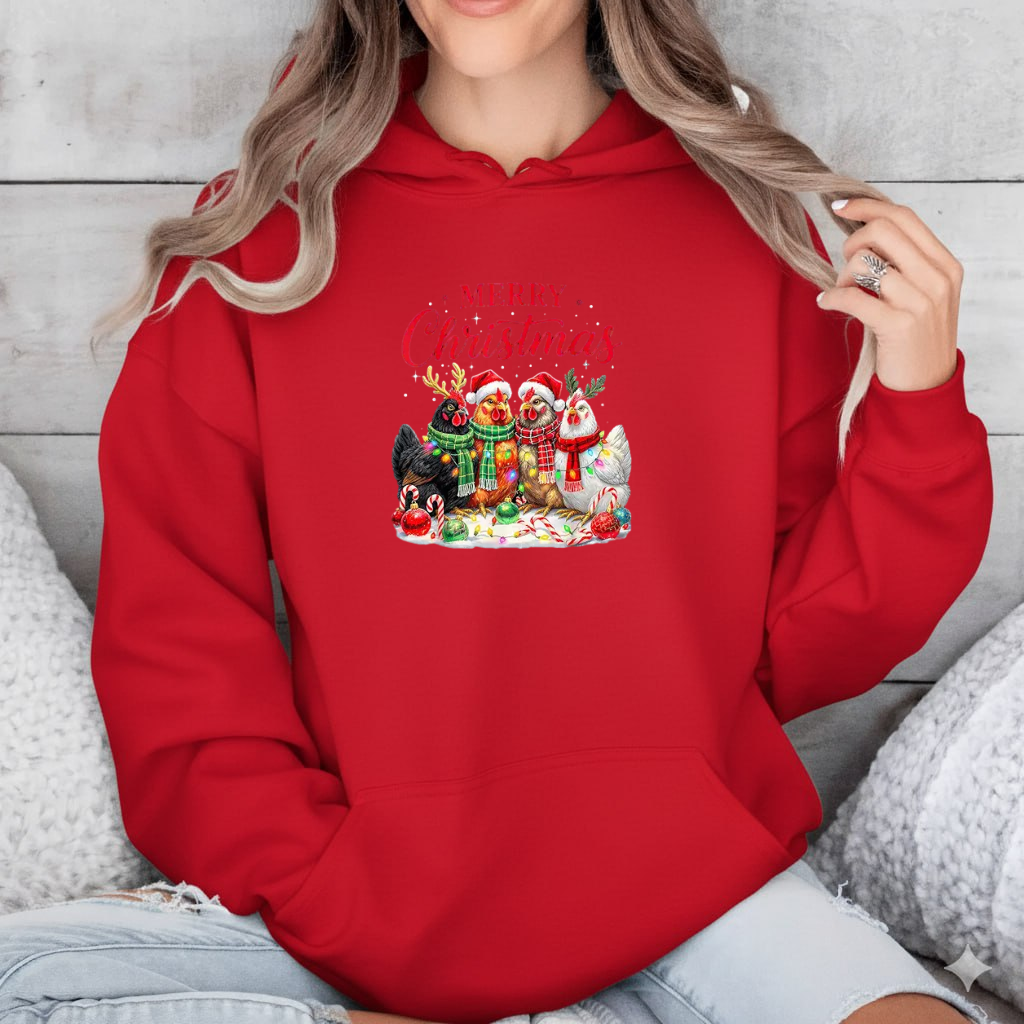 Farm Chicken With Lights Cozy Holiday Animal Winter Festive Hoodie ...