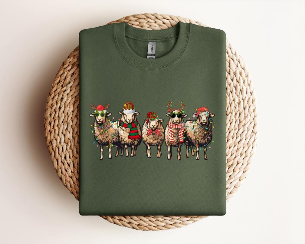 Farm Chirstmas Sheep Shirt, Sheep Shirt, Farm Animal Tee, Cute Lights ...