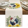 Farm Cock Cotton Linen Table Runner Chicken Yellow Sunflower Green Leaf ...