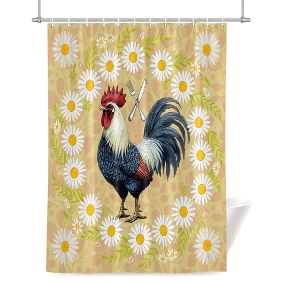 Farm Cock Shower Curtains for Bathroom, Chicken White Daisy Flower ...