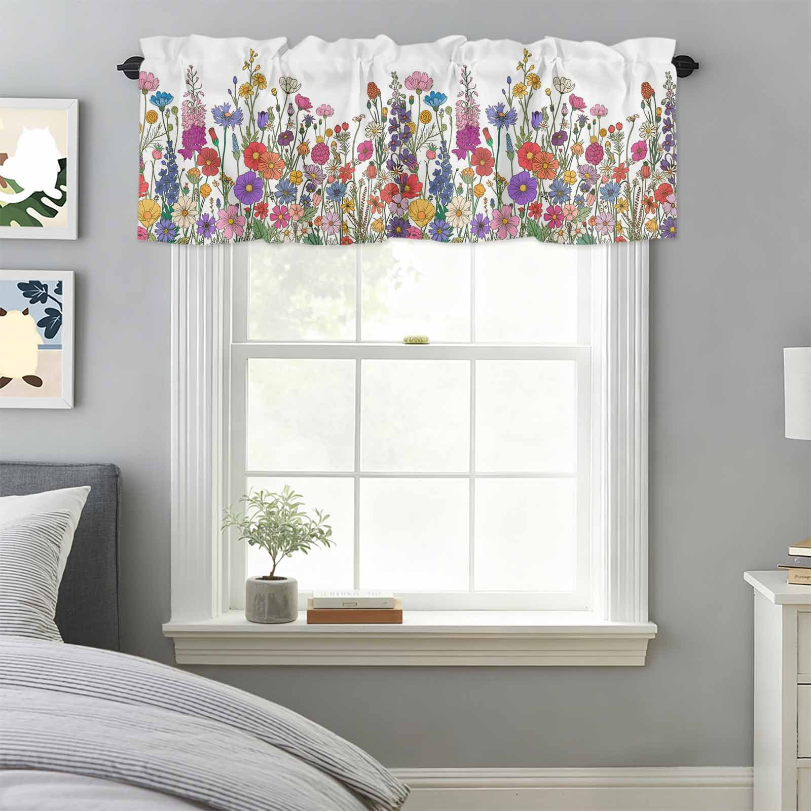 Farm Colorful Flower Leaves Watercolor Valances for Windows,Rod Pocket ...