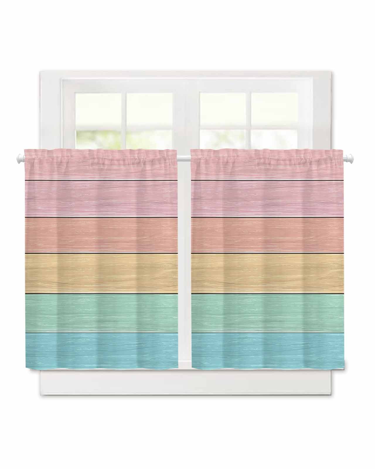 Farm Colorful Wooden Plank Short Blackout Curtains 45 Inch Long,Rustic ...