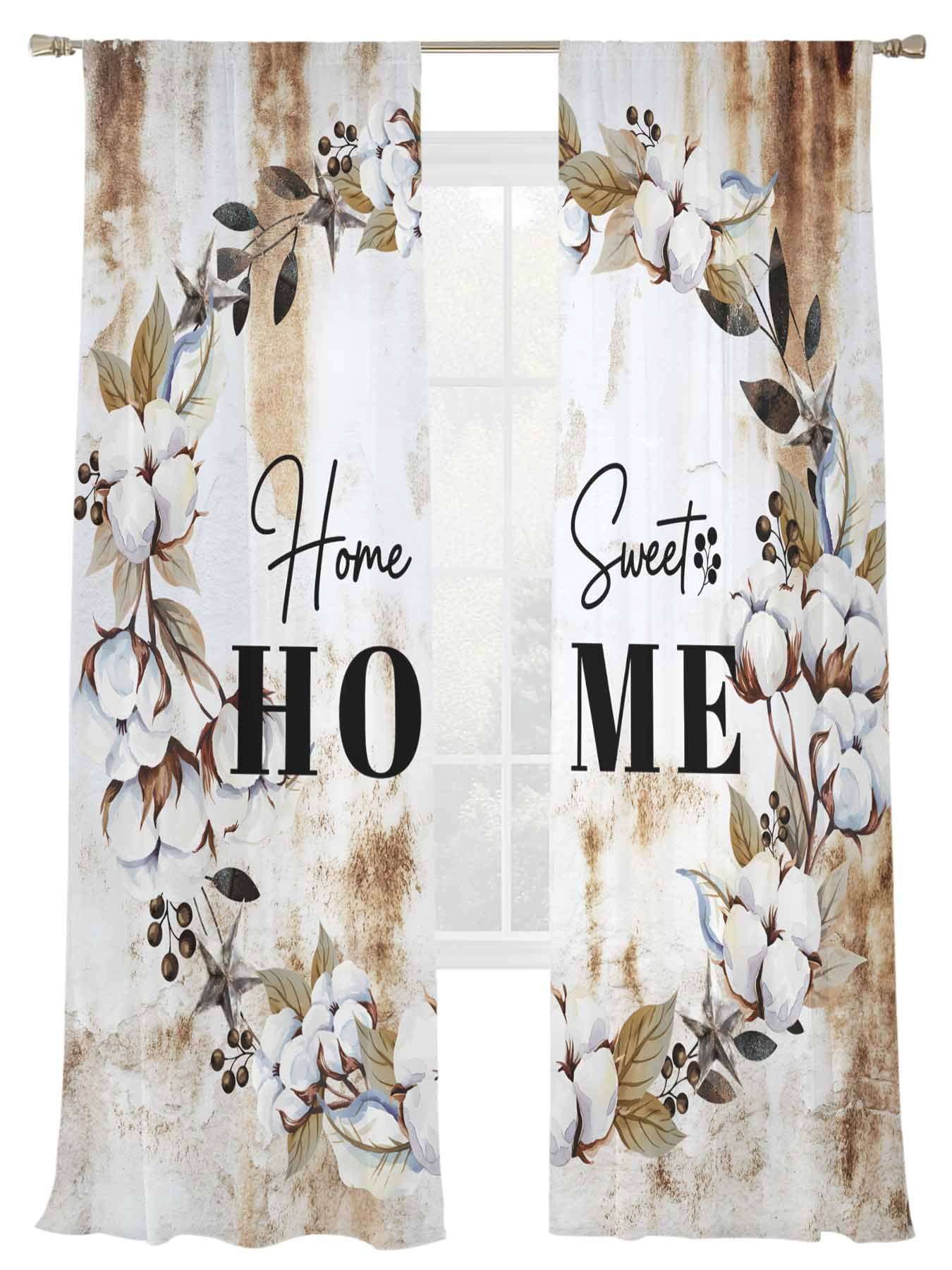 Farm Cotton Sheer Curtains 2 Panels Set Flower Ring Berries Home Sweet ...