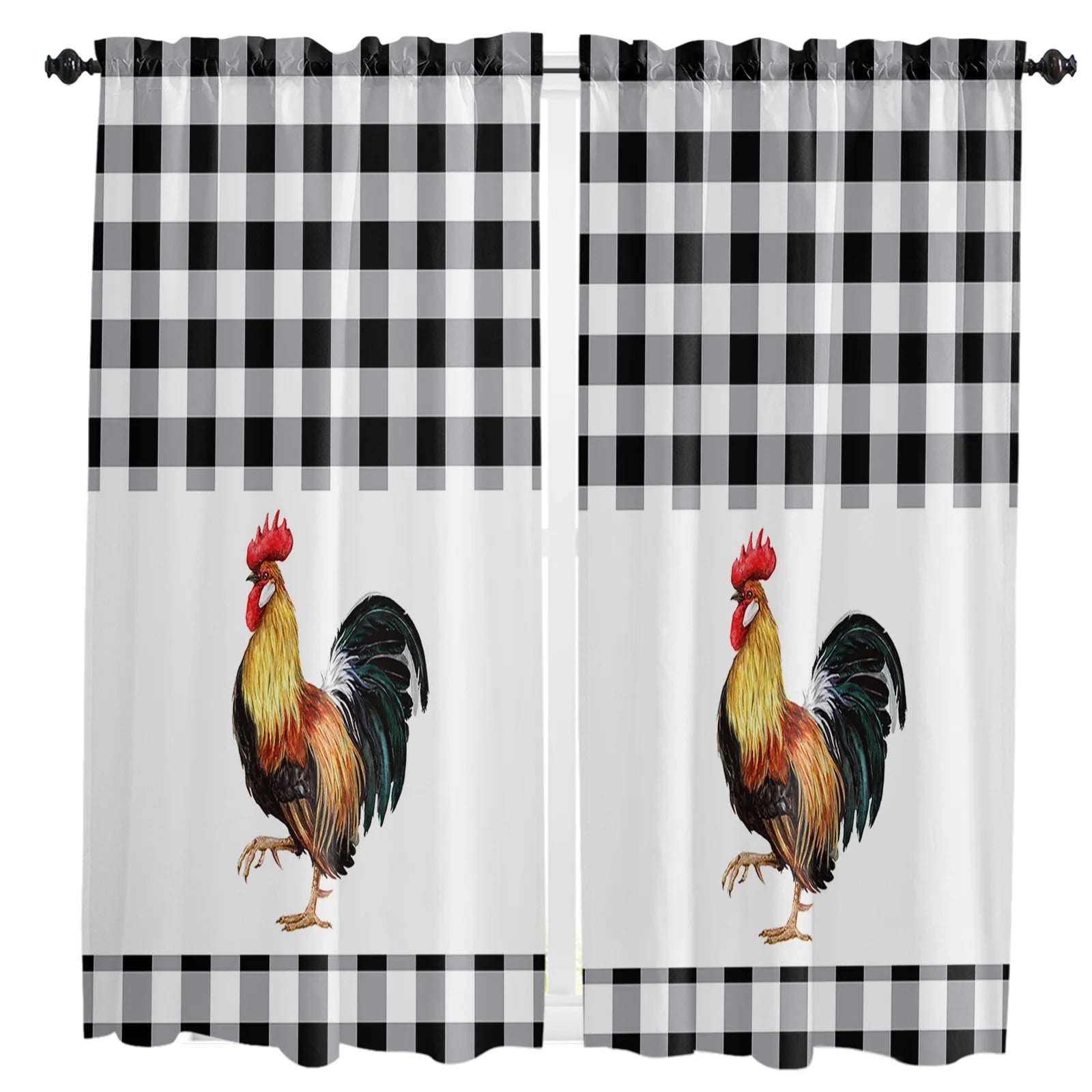 Farm Country Rooster Small Curtain Rod Pocket Short Curtains Half ...