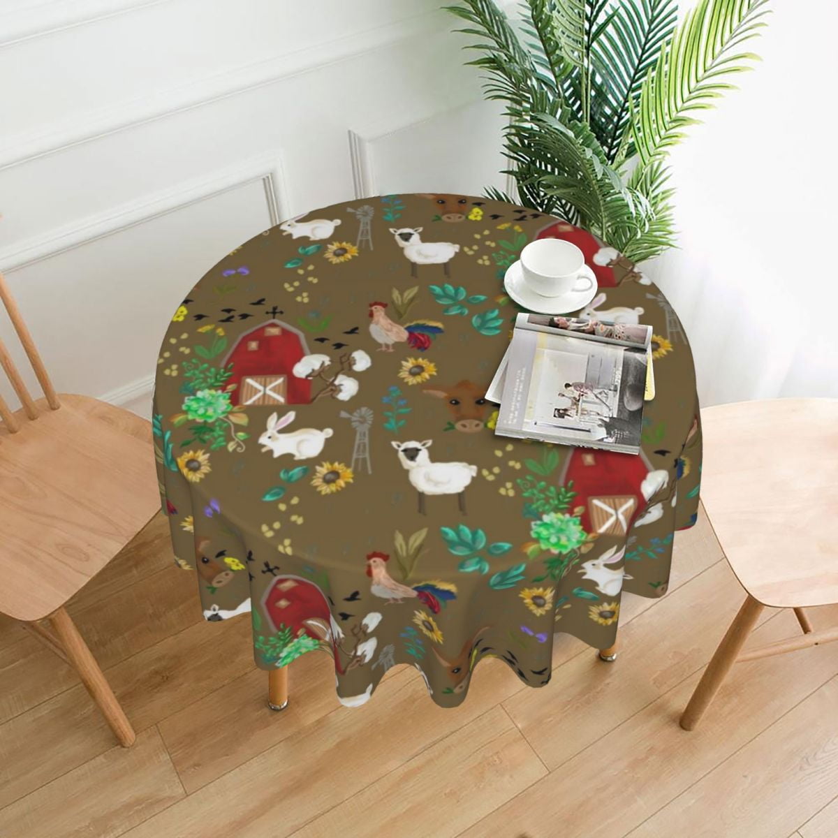 Farm Countryside Round Tablecloth Animal Cow Print Pattern Table Cover ...