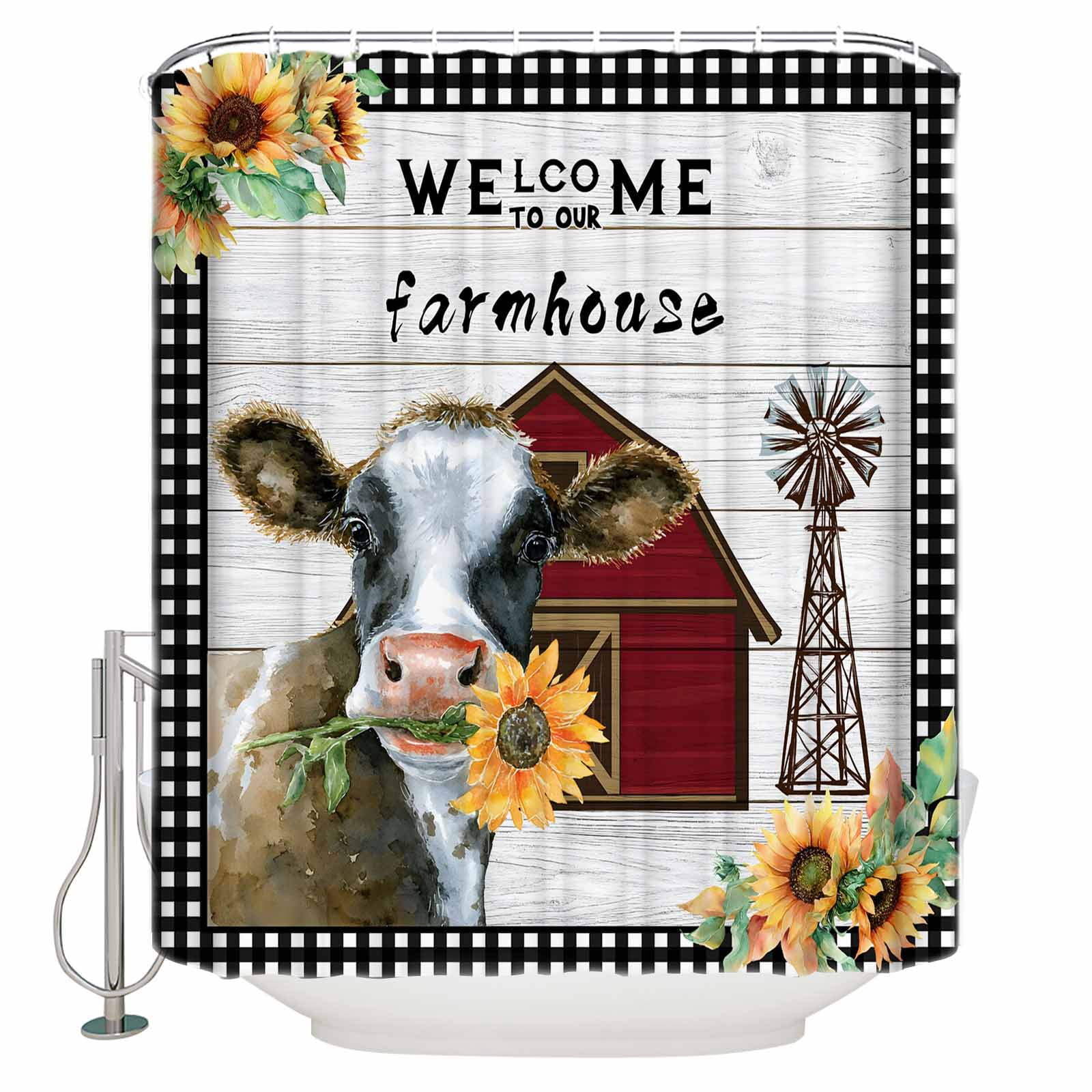 Farm Cow Bathroom Shower Curtains with 12 Hooks Polyester Waterproof ...