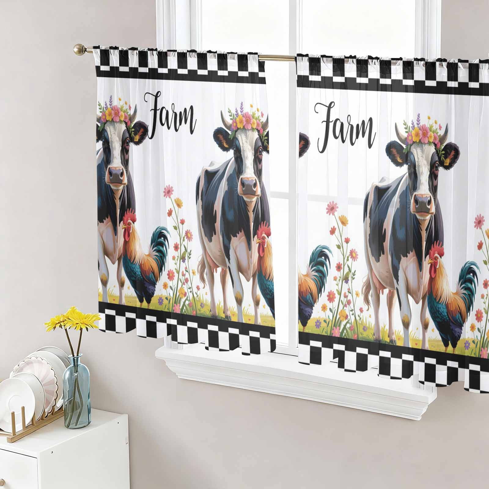 Farm Cow Chicken Sheer Curtains for Living Room Bedroom Country Animals ...