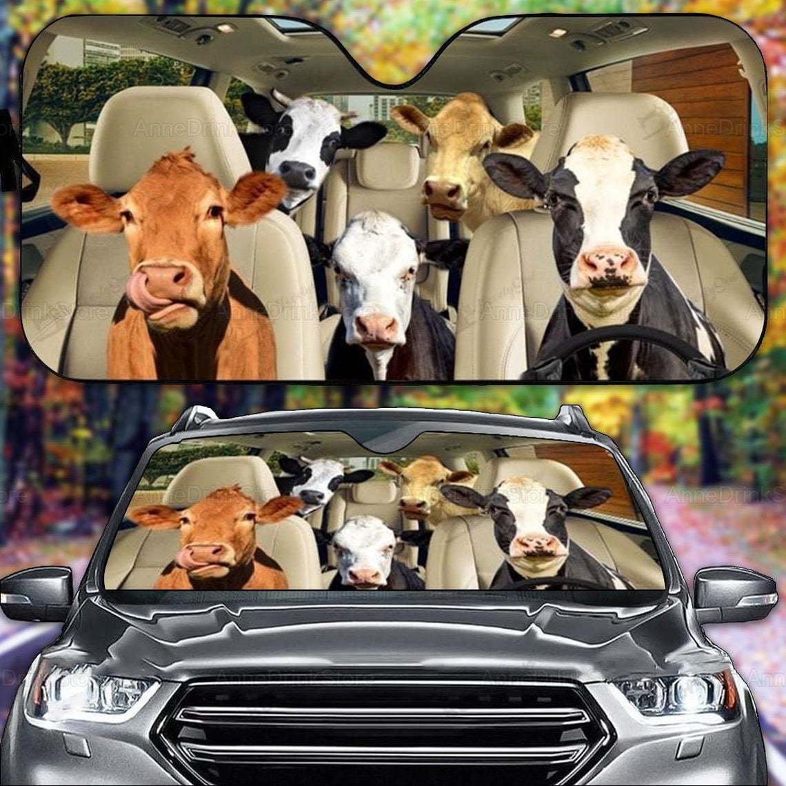 Farm Cow Driver Auto Windshield Sun Shade Funny Heifer Couple Sun Visor ...