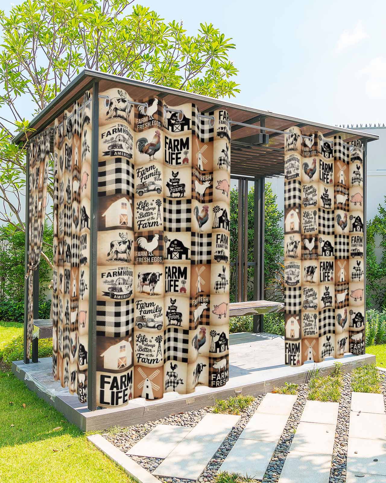 Farm Cow Outdoor Curtains for Patio Waterproof,Vintage Chicken Pig ...