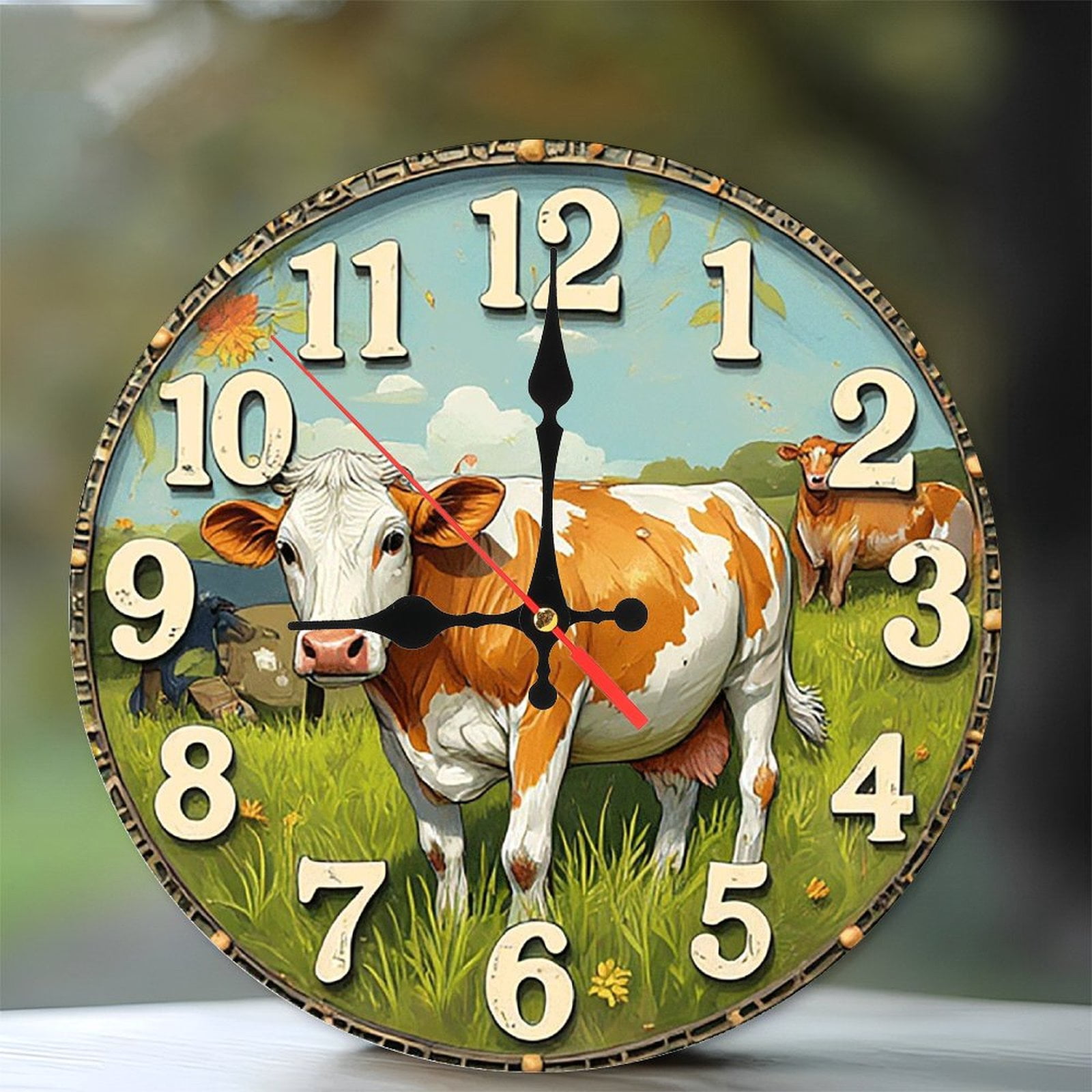 Farm Cow Pasture Wall Clock Rustic Home Decor 10-Inch Silent Wooden ...
