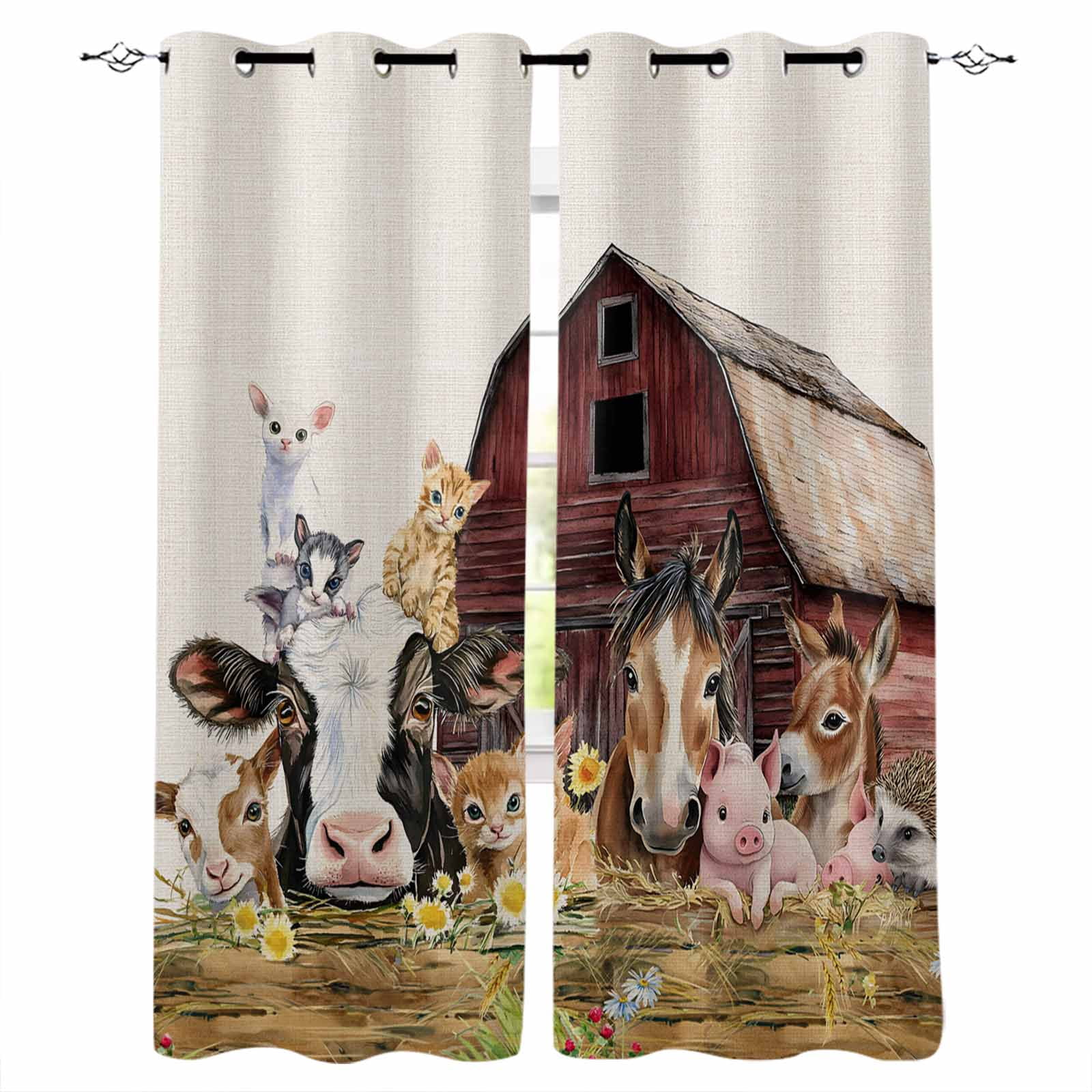 Farm Cow Pig Blackout Curtains 84 Inches Long for Bedroom, Farmhouse ...