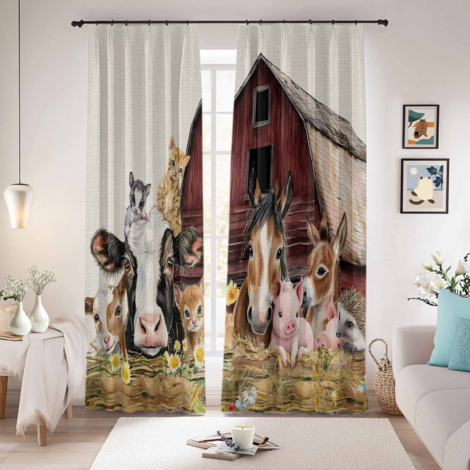 Farm Cow Pig Blackout Curtains for Bedroom/Living Room, Pinch Pleated ...